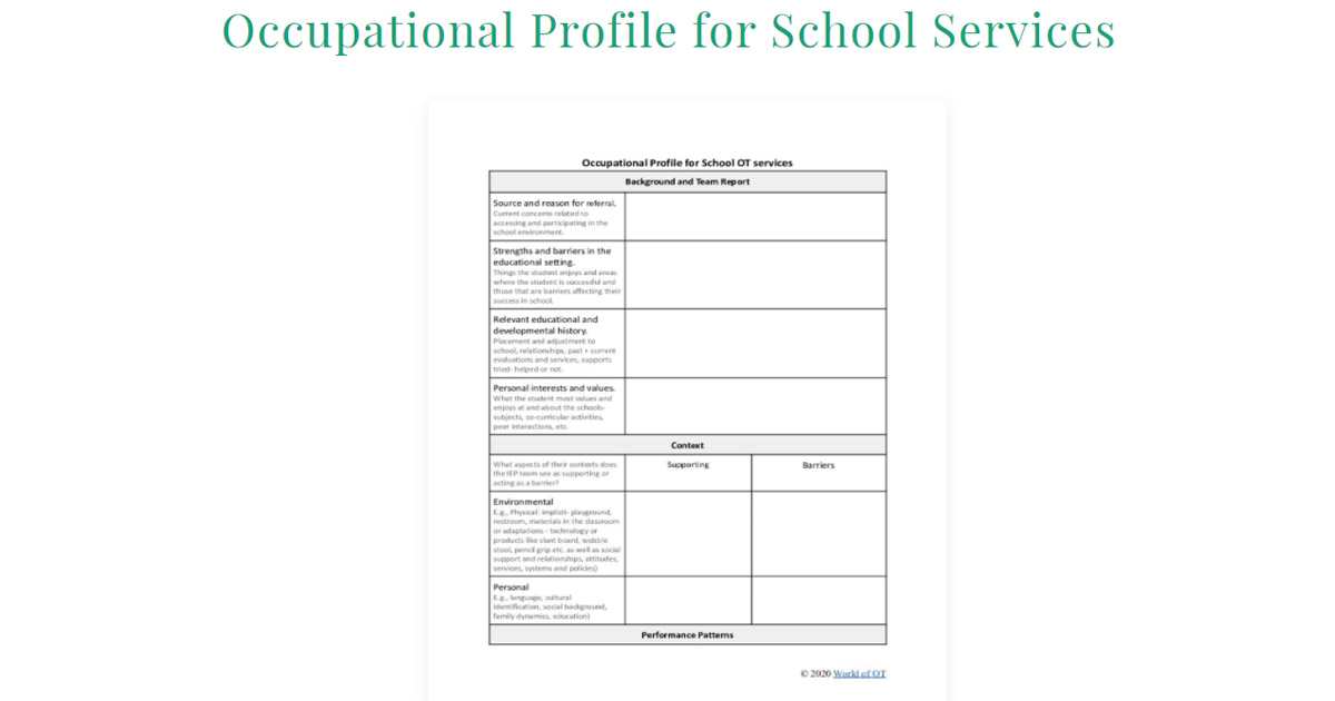 Occupational Profile for School OT - World of OT